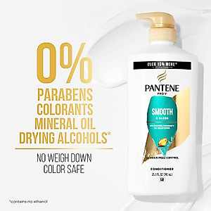 PANTENE PRO-V Smooth & Sleek Conditioner, 25.1 oz, Twin Pack and Intense Rescue Shot Treatment 0.5 oz for dry hair