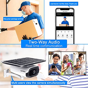 AMTIFO Security Cameras Wireless Outdoor Home Motion Detection Solar WiFi Surveillance Camera System Two Way Audio HD 1080P Video Cam Battery Night Vision W6