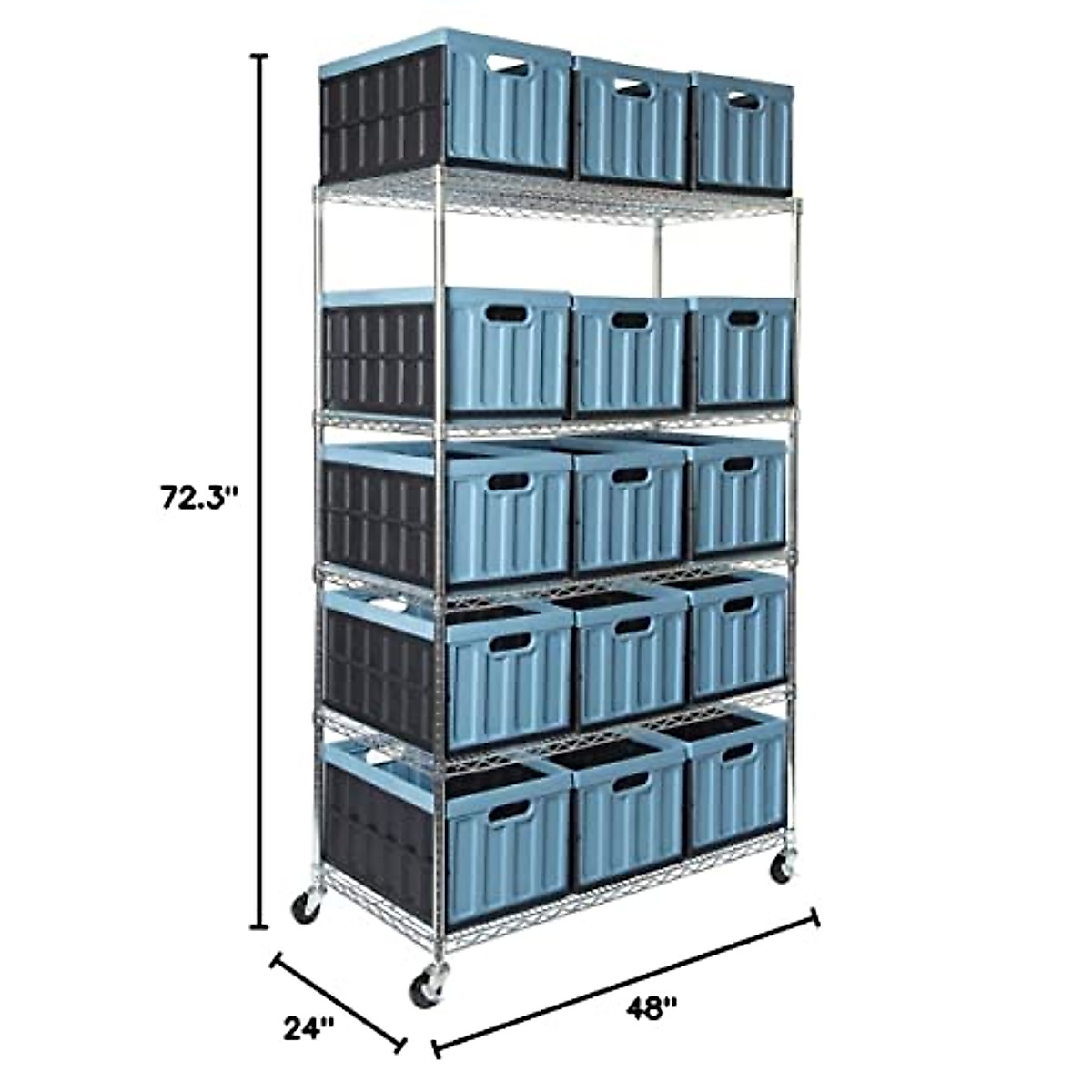 Seville Classics Ultradurable Commercial Grade Nsf Certified Steel Wire Wheels Organizer for Garage, Warehouse, Office, Restaurant, Classroom, Kitchen, 5-Tier Shelving, 48" W x 24" D