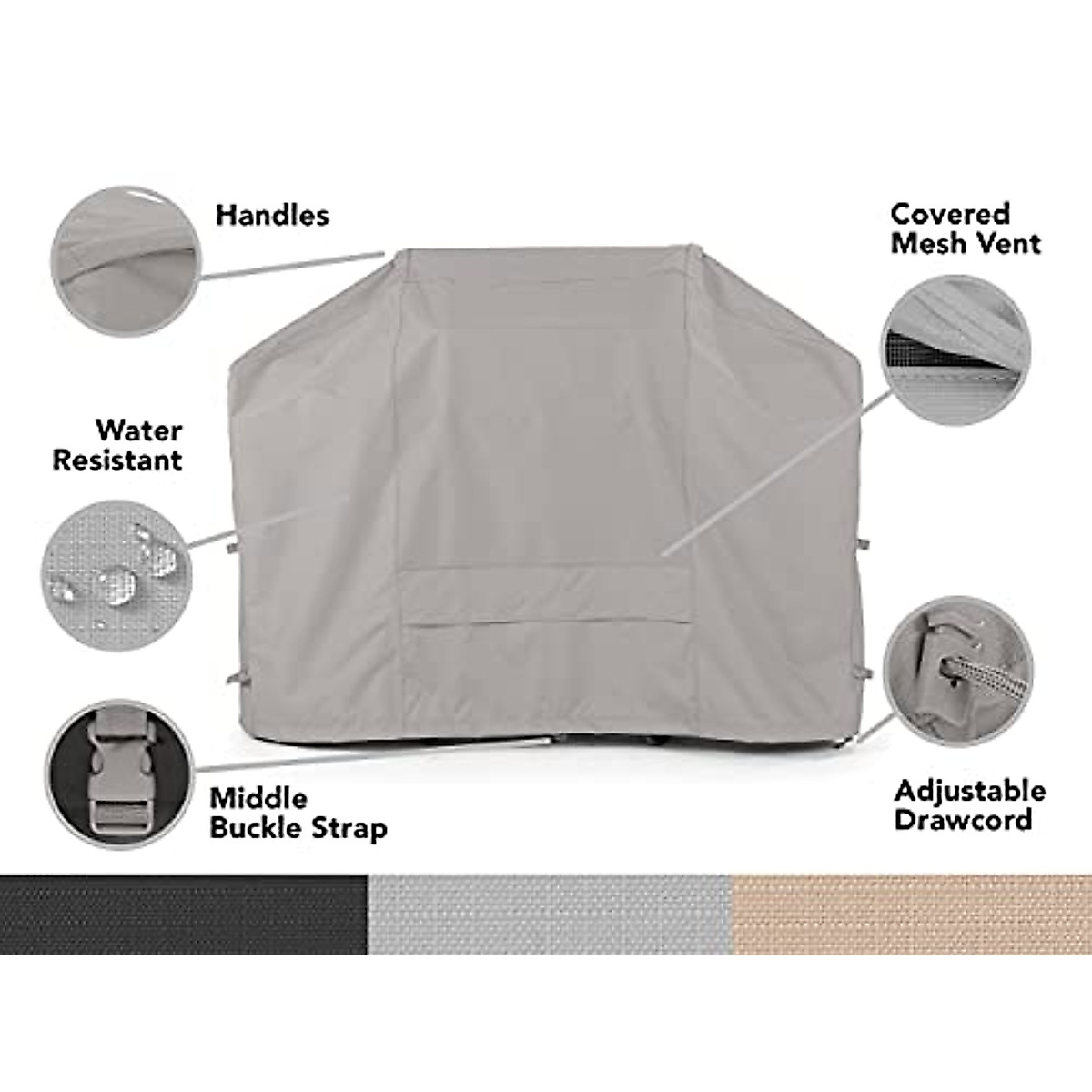Covermates Grill Cover - Heavy-Duty Polyester, Weather Resistant, Drawcord Hem, Grill and Heating-Ripstop Grey