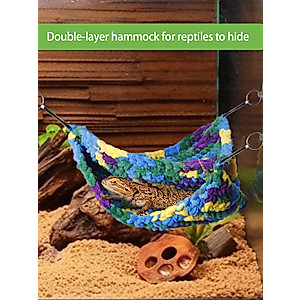Double-Layered Reptile Hammock - Soft Bearded Dragon Hammock Swing Hanging Bed with Strong Suction Cups & Hooks, for Lizard Gecko Chameleon Small Reptiles, Triangular