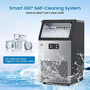 Zstar Commercial Ice Maker Machine, 160LBS/24H Under Counter Ice Maker with 33LBS Ice Storage & Ice Scoop, Self-Cleaning, Stainless Steel Freestanding Ice Machine for Commercial Restaurant, Home, Bars