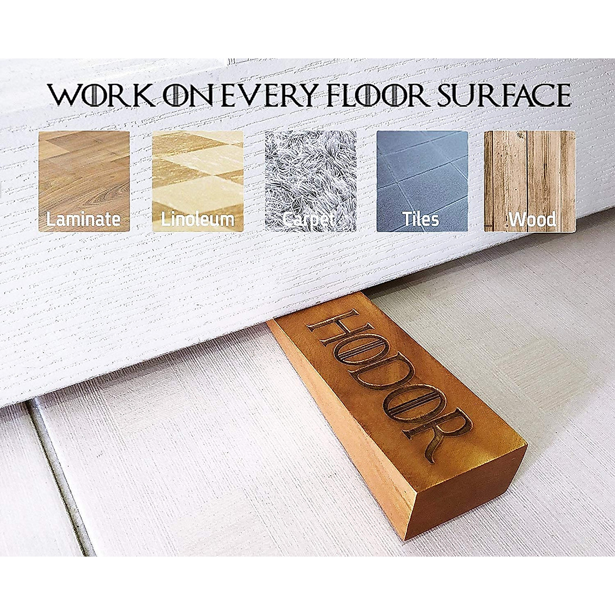 Natural Door Stop Hodor Stopper Elms Wood Ulmaceae Strong Hold Anti- Slip Rubber Wedge GOT Compatible with Every Surface 2 Pack Gift Engraved Merchandise Gag