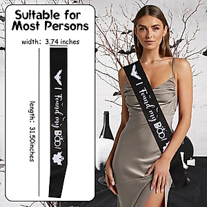 Halloween Bachelorette Sash, I Found My Boo Sash for Girl Bride, Black Sash with White Printing Letters for Halloween Bridal Shower Girls' Night Out Engagement Party One Size Fits Most