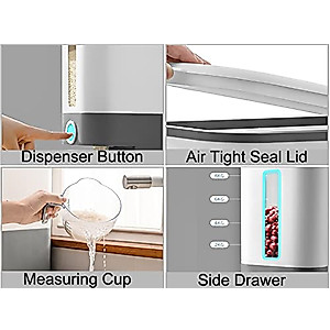 Sooyee 22 Lbs Rice Dispenser with Measuring Cup,Large Rice Container, Food Storage Containers for Rice, Corn,Soybean & Oatmeal,Airtight, Moisture Proof