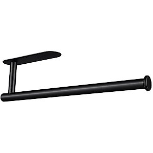 Paper Towel Holder for Kitchen, Stainless Steel Self Adhesive Under Cabinet Paper Towel Holder, Wall Mount Towel Bar/Rack for Kitchen, Bathroom & RV - Adhesive or Screw, Black