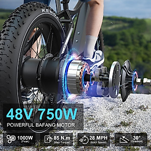 airwest Electric Bike, 750W Bafang Motor 28MPH Ebikes for Adult, 26" Fat Tire Electric Bicycle with Removable 48V 15Ah LG Battery & Fast Charger, Shimano 7-Speed, Lockout Fork Electric Mountain Bike