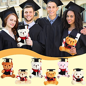 Skylety 6 Pieces Plush Graduation Bears Kindergarten Graduation Stuffed Animal Graduation Bear Graduation Plush Toy with Black Cap and Keychain for Preschool Elementary High School College Graduation