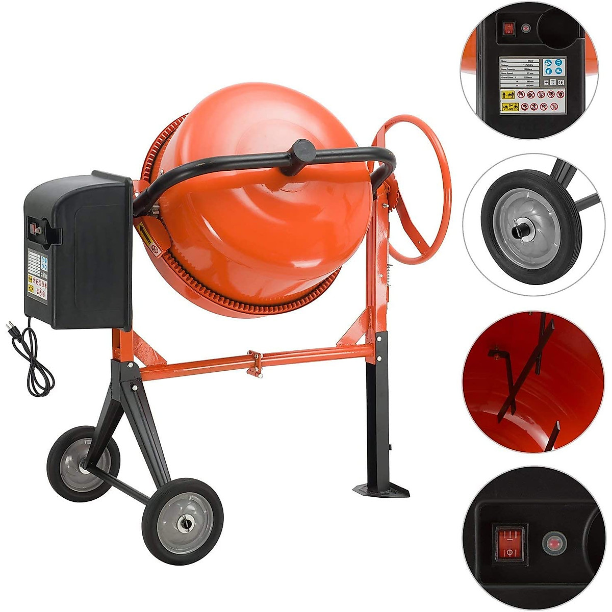 TABU 5 Cu Ft Electric Concrete Cement Mixer, 4/5HP Mortar Mixing for Stucco/Seeds, Portable Wheelbarrow Machine(Orange)