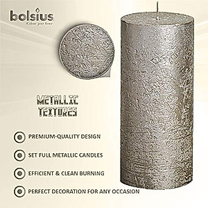 BOLSIUS Unscented Pillar Candles - Rustic Full Metallic Campagne Candle 2.75" X 7.5" - Decorative Candles Set of 3 - Clean Burning Candles for Wedding Home Decor Party Restaurant Spa- Aprox (190/68m)