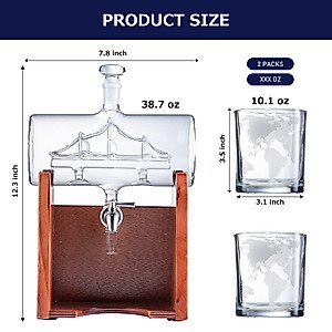 Whiskey & Wine Decanter Set 1250ml with 2 Whiskey Glasses, Liquor Dispenser For Home Bar, Ship Whiskey & Wine Decanter - Gift for Dad, Husband or Boyfriend - The Wine Savant Lead-Free Crystal Glass