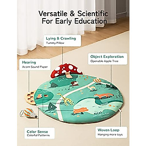 Baby Play Mat, Besrey 7 in 1 Thicker Baby Play Gym, 5 Zoo Theme Developmental Toys Tummy Time Mat, 2 Replaceable Washable Mat Cover, Soft Pillow & Cushion, Activity Gym Mat for Toddler Infant Newborn