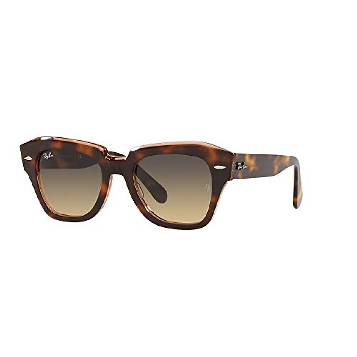 Ray-Ban RB2186 State Street Square Sunglasses, Havana On Transparent Pink/Brown Vintage, 49 mm