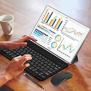 10 Inch Tablet Android 13 Tablets, 2 in 1 Tablet PC with 4+64/128GB Storage Octa-Core, Dual Sim Card Slots Tablet with Keyboard, 13MP Camera, 6000mAh Battery, GPS, Bluetooth, WiFi, Case Included