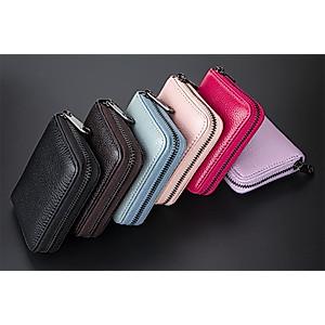 Suweibuke Genuine Leather Credit Card Holder Wallet RFID Blocking Secure Card Case ID Case Organizer Zipper Wallet (A-Black) zhenpikabao