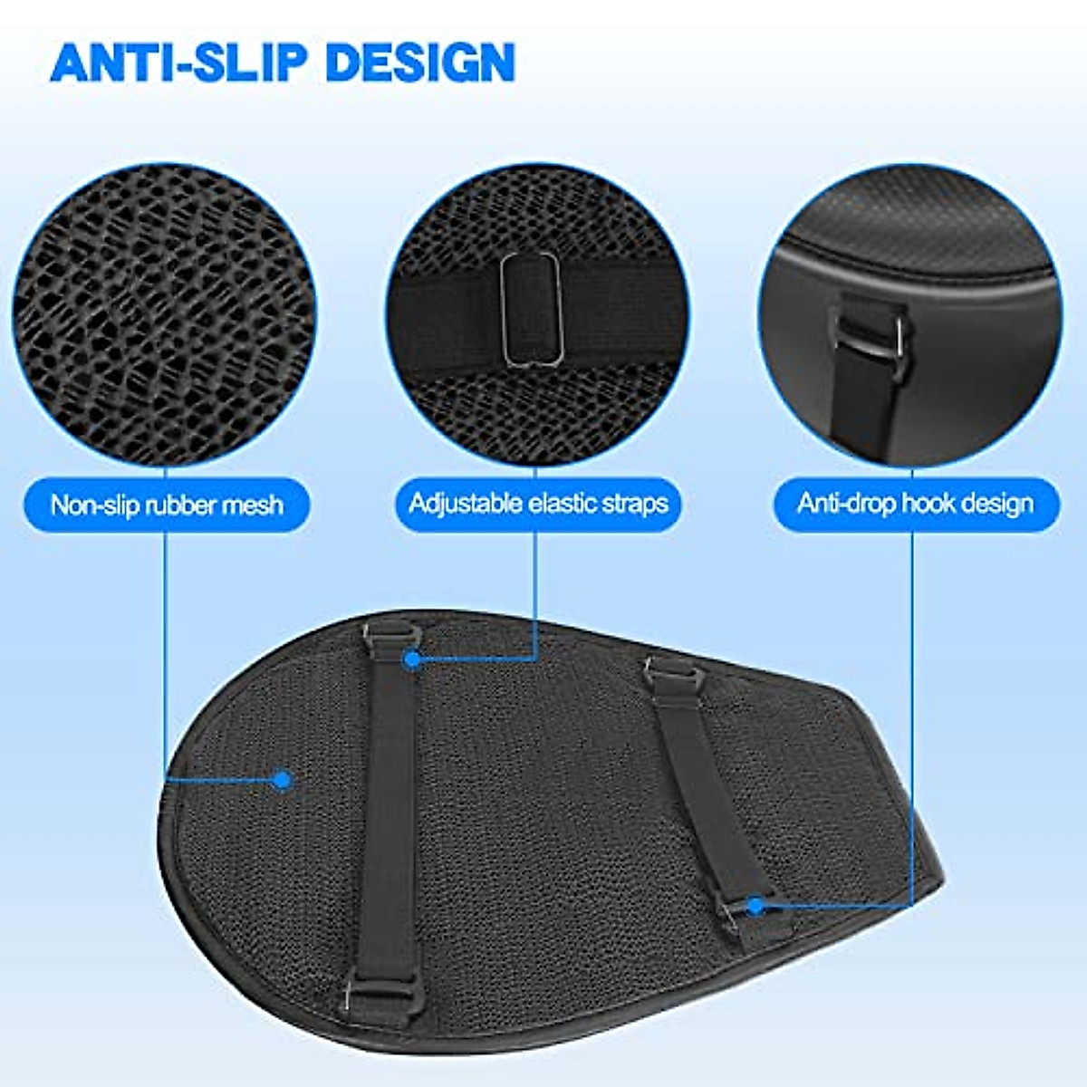 WDG Motorcycle Seat Cushion Pad 3D Honeycomb High Elasticity Gel Material Comfortable Breathable Shock Absorption for Long Rides Seat Cushion Motorcycle Accessories-Black