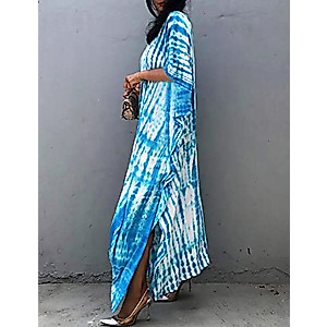 AILUNSNIKA Plus Size Caftans for Women Tie Dye Bikini Bathing Suit Cover Ups Casual Batwing Sleeve Kaftan Dress
