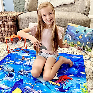 INNOCHEER Kids Ocean Animals Toys, Sea Animals Toys for Kids,18 Pack Ocean Toys for Kids Toddlers Boys Girls Age 3-8-12, Sea Creatures Toys Set for Kids with PlayMat Including Shark, Whale, Dolphin