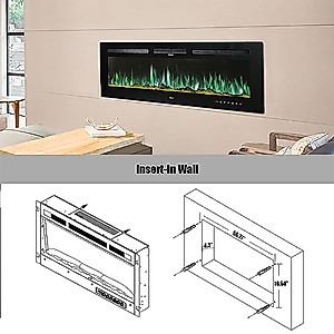 Clihome 60in Electric Fireplace Fire Places Electric Fireplace Inserts Electric Fireplace Heater Fireplace Decor Fireplace Heater with Timer, Remote Control, Adjustable Flame Color 750/1500W