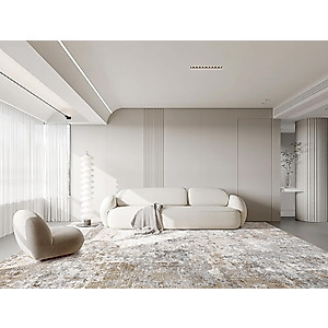 UERMEI 9x12 Area Rug Living Room Rugs - Washable Neutral Modern Abstract Soft Thin Large Rug Indoor Floor No Slip Rug Carpet for Bedroom Under Dining Table Home Office Decor - Brown Grey