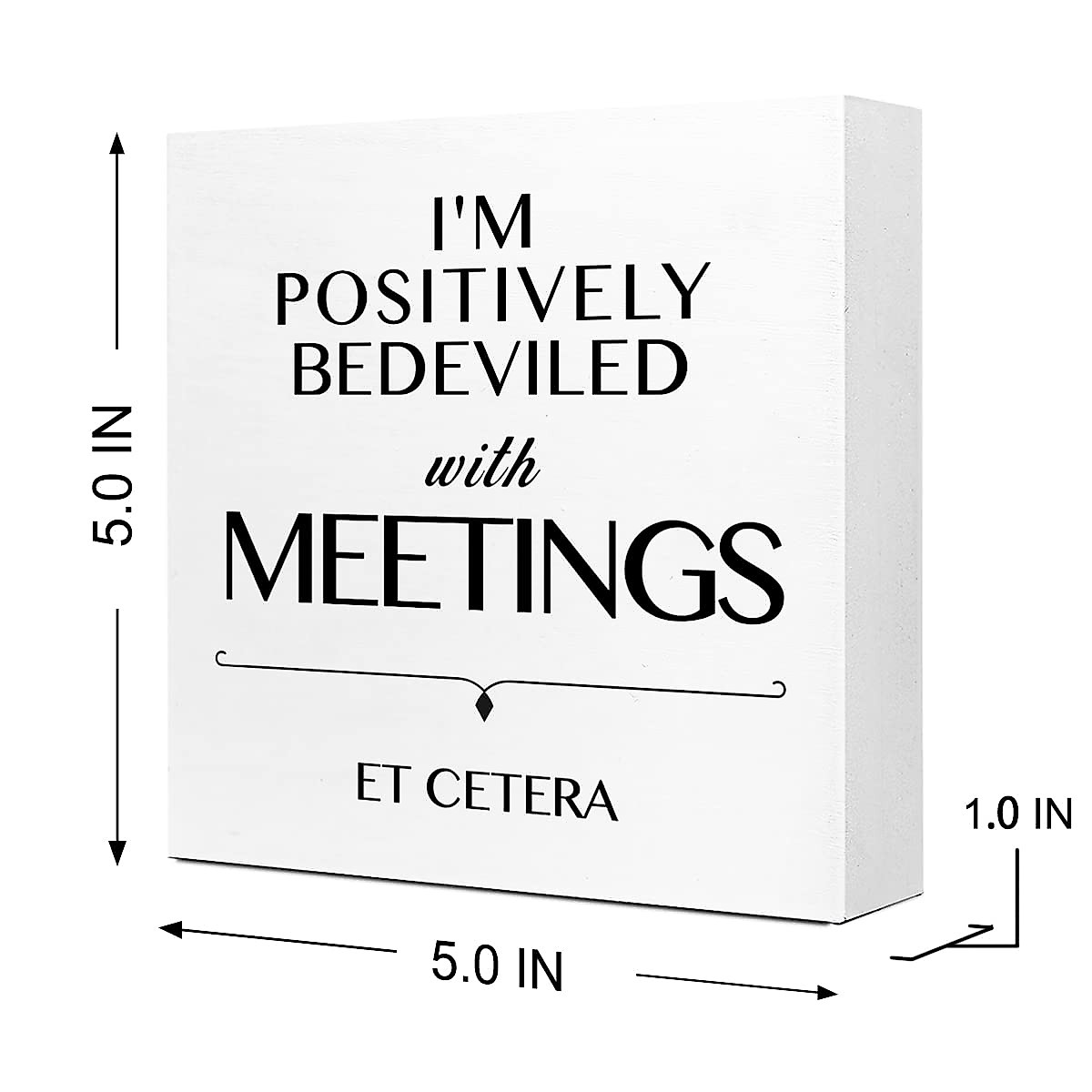 I Am Positively Bedeviled With Meetings Et Cetera Wooden Sign Desk Decor,Inspirational Wood Block Sign Desk Decorations for Home Room Office Desk Shelf Table Decor,Gift For Coworkers Employees