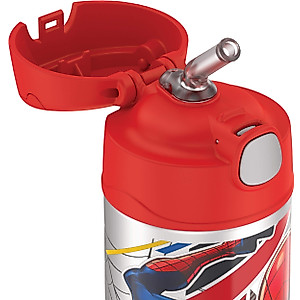 THERMOS FUNTAINER 12 Ounce Stainless Steel Vacuum Insulated Kids Straw Bottle, Spiderman