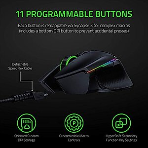 Razer Basilisk Ultimate HyperSpeed Wireless Gaming Mouse: Fastest Gaming Mouse Switch, 20K DPI Optical Sensor, Chroma RGB Lighting, 11 Programmable Buttons, 100 Hr Battery, Classic Black