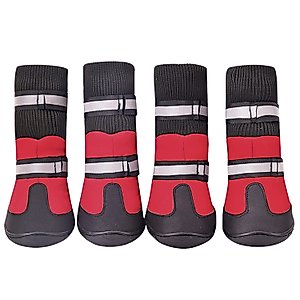 TOOPONE pet Dog Shoes high top Waterproof Anti-Slip wear-Resistant Sturdy, Non-Slip Sole Winter Dog Big Cotton Boots,(Red) (S)