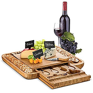 Large Charcuterie Board Gift Set - Bamboo Cheese Board and Knife Set - Wooden Cheese Board Platter - Meat/Cheese Cutting Board with 4 Cheese Knives - Mothers Day Gifts, Housewarming, Wedding Gift