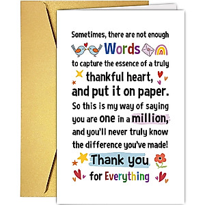 Supoeguk Lovely Thank You Card for Friend, Appreciation Card for Boss Coworker, Poem Thank You Card for Teacher, Sweet Friendship Card for Him Her, One in A Million