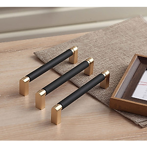 CILEYTION 10 Pack Black and Gold Door Handles, 5 Inch Hole Centers Gold Cabinet Handles, Gold Dresser Handles and Kitchen Cabinet Hardware