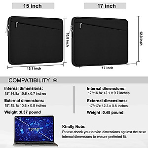 Laptop Sleeve Case 17 inch, Durable Computer Carrying Bag Protective Case Briefcase Handbag with Front Pocket, Slim Laptop Cover for 17-17.3 Inch HP, Dell, Lenovo, Asus, Notebook, Black