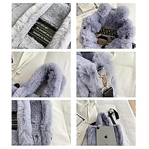 JHTPSLR Light Academia Aesthetic Fuzzy Tote Bag for Women Teen Girls Preppy Fuzzy Tote Bag for School Plush Crossbody Bag (Light Pink)