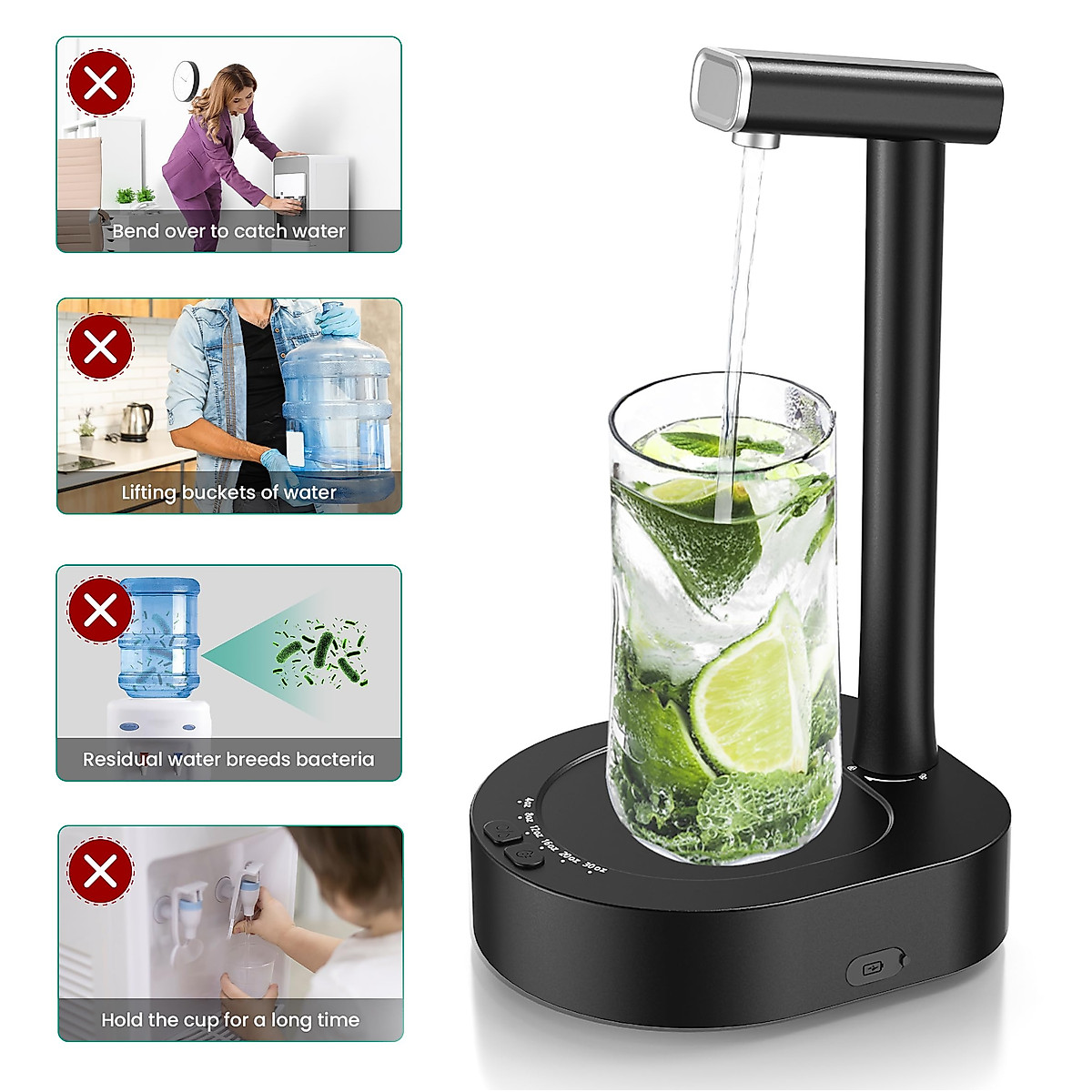 Desktop Water Bottle Dispenser, Water Pump for 5 Gallon Bottle, Bedside Water Dispenser, Portable Detachable Type-C Charging, Application Home, Office, Camping