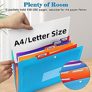 3 Pack Expanding File Folder, 5-Pockets Accordion File Organizer with Labels, Letter A4 Paper Portable Expandable File Folder for Office School