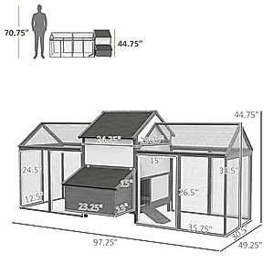 PawHut 100" Chicken Coop Wooden Chicken House Large Rabbit Hutch Poultry Cage Hen Pen Backyard with Double Run, Nesting Box