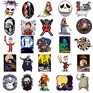 The Nightmare Before Christmas Thriller Horror Style Toy Stickers (50 PCS) Funny Tim Burton's Stickers for Teens, Girls, Kids - Halloween Theme Stickers for Waterbottles,Laptop,Phone (Halloween)