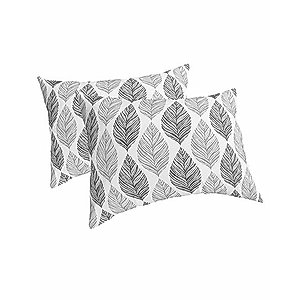 Edwiinsa Grey Leaves Pillow Covers King Standard Set of 2 20x36 Bed Pillow, Gray Summer Tropical Plant Aesthetics Plush Soft Comfort for Hair/Skin Cooling Pillowcases with Envelop Closure