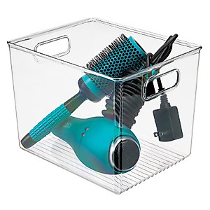 mDesign Large Plastic Bathroom Storage Organizer Bin with Handles - Organization for Bathroom Vanity, Cabinet, Closet Shelf, or Under the Bathroom Sink Organizer - Ligne Collection - 8 Pack - Clear