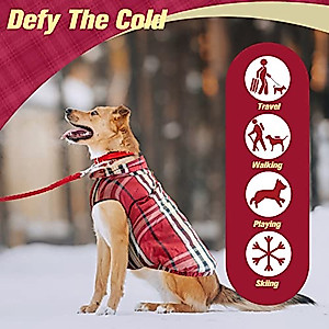 EXPAWLORER Warm Dog Coat - Cold Weather Windproof Dog Fleece Coat for Winter, British Style Plaid Dog Jacket Cloth for Small Medium Large Dogs