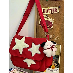 Cute Messenger Bag for Women Men Canvas Crossbody Shoulder Bag with Side Pockets Large Laptop Bag Canvas Tote (Red)