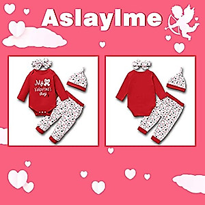 Aslaylme Baby Boys Girls Valentine's Day Outfit Newborn My 1st Valentine's Day Bodysuit (Red,3-6 Months)