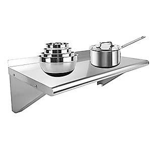 Karpevta Stainless Steel Wall Mount Shelf 12x24 Inch Stainless Steel Shelf Wall Mounted Stainless-Steel Shelf Wall Mountable for Kitchen, Utility Room