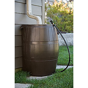FCMP Outdoor RC4000 50-Gallon Heavy-Duty Outdoor Home Rain Catcher Barrel Water Container with Spigots and Mesh Screen, Brown