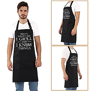 ALIPOBO Funny Grilling Aprons for Men - BBQ Cooking Apron with 2 Pockets, Adjustable Neck Strap and 40" Long Ties - That's What I Do I Grill and I Know Things