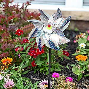 Happyyami 2 Sets Reflective Pinwheels Birds Deterrent Bird Repellent Devices with Bird Repellent Pinwheels Effective Reflection Silver Spinner for Yard Patio Garden Farm (Silver)