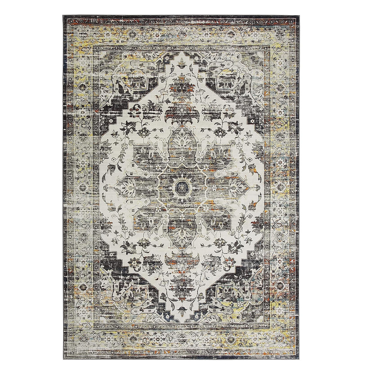 ROYHOME Area Rug 8x10 Machine Washable Rug Traditional Distressed Carpet Stain Resistant Non-Slip Floor Cover Carpet Rug Medallion Accent Rug for Living Room Bedroom Dining Room, Grey