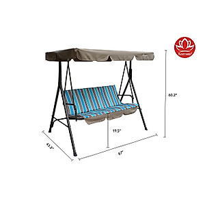 Kozyard Alicia Patio Swing Chair - Comfortable 3 Cushion Seats with Strong Steel Frame, Adjustable Canopy and Removable Cushion Ideal Glider Swing for Outdoors, Garden, Poolside, Balcony (Lime Stripe)