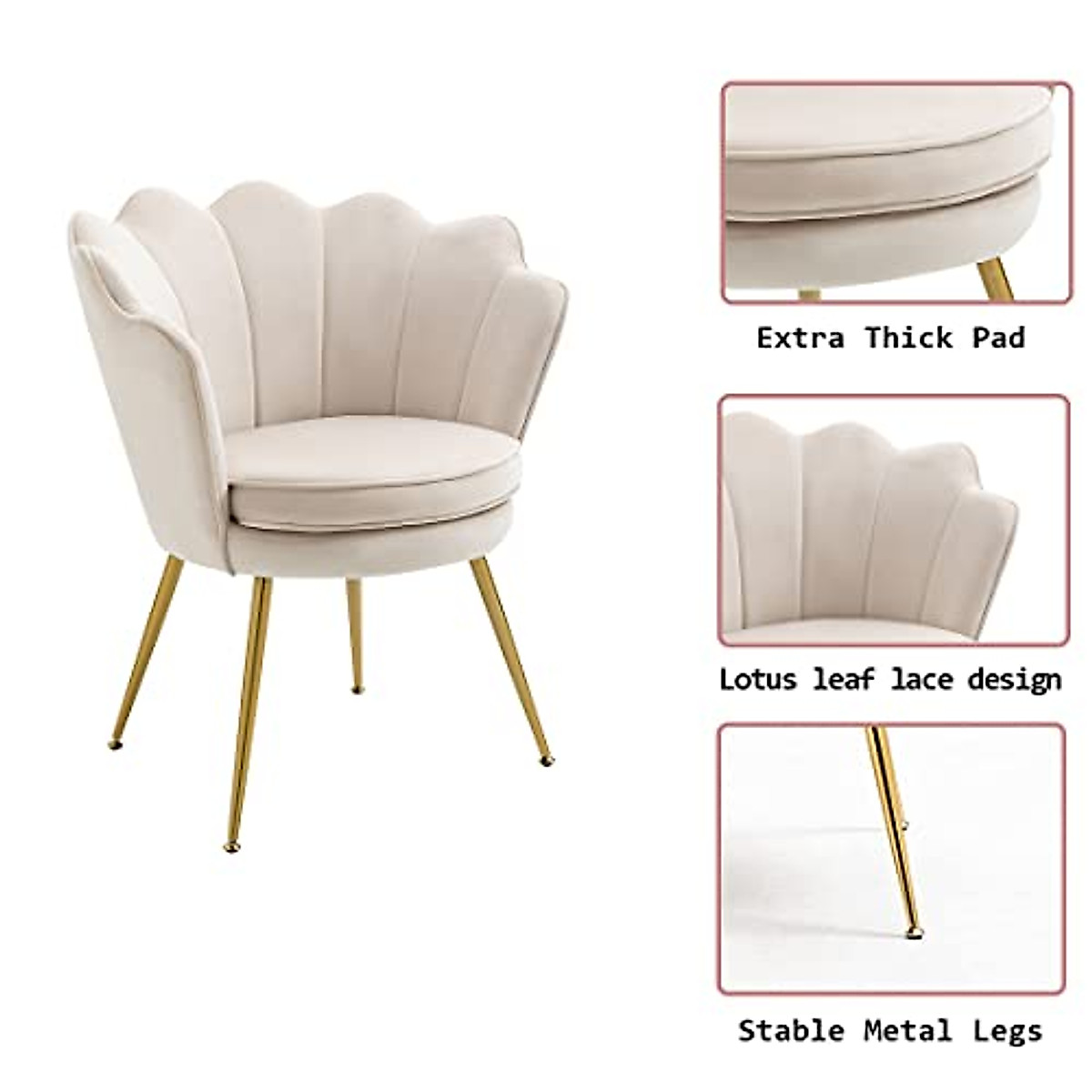 WQSLHX White Velvet Accent Chair Set of 2 for Living Room, Armchair Modern Accent Chair Vanity Chair for Bedroom, Comfy Arm Chair with Lumbar Pillow and Golden Metal Legs