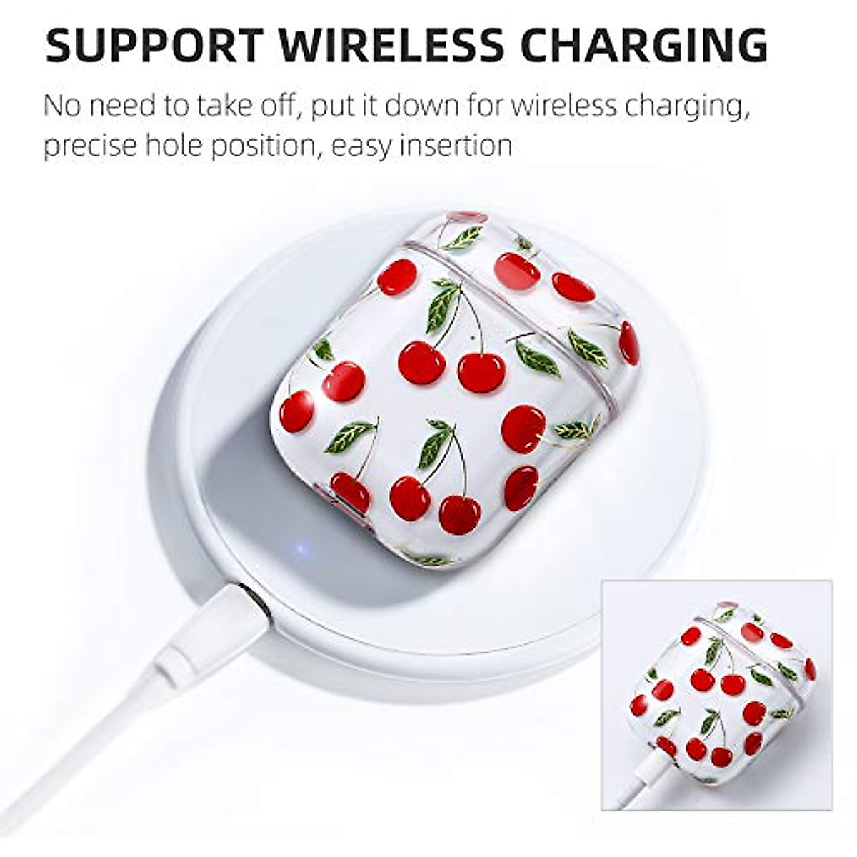 AKABEILA Airpods Case Cover,Compatible with Apple Airpods 2 Case Cute Patterns Hard PC Custom Designer Airpods Case Clear Shockproof [Front LED Visible ] Anti-Fall Full Protector, Cherry